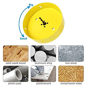 6-3/8 Inch Hole Saw with Heavy Duty Arbor, 6 3/8”Recessed Lighting Hole Saw with 1-1/2 Inch Cutting Depth, Bi-Metal Hole Cutter for Smoothly Cutting Ceiling Tile Drywall Plywood Plaster Metal Plastic