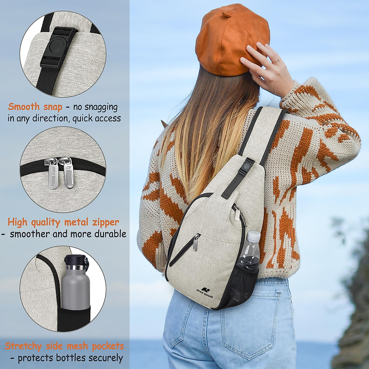 N NEVO RHINO Sling Backpack Multipurpose Crossbody Bag Sling Bag Daypack for Travel Hiking Sports (Grass4)