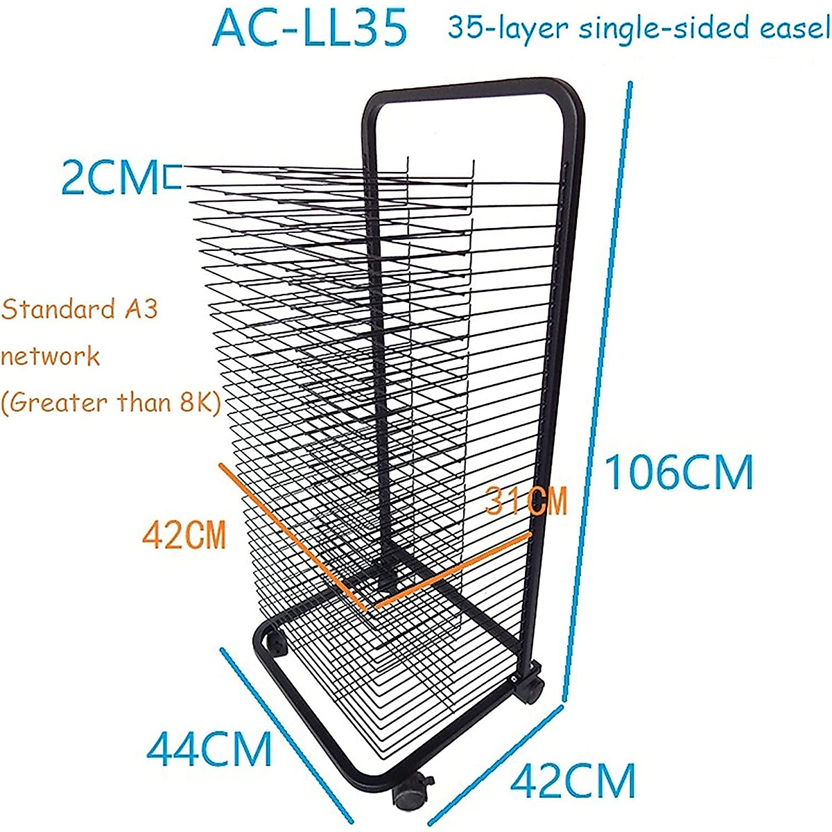 Art Drying Rack, 25-Tier Mobile Clothes Rack with Wire Rack for Artwork, Drying and Printing Rack, Protect Artwork While Drying, Great for Schools and Art Clubs