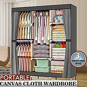 KAAYEE 71" Portable Closet Wardrobe Clothes Rack Storage Organizer with Shelf Gray, Fancy Clothes Closet, Storage Shelves, Storage Organizer