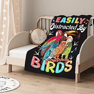Bird Blanket Birds Gift for Kids,Easily Distracted by Birds Print Blankets,Soft Flannel Bed Throws Lightweight Cozy Fluffy Plush Decorative Quilts,50 x 40 in S Size