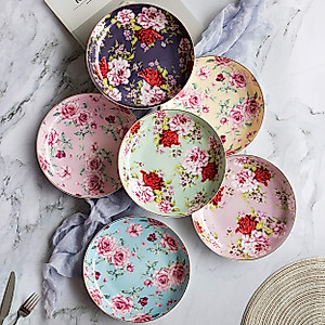 BTaT- Floral Dessert Plates, Deep Plates, 8 inch, Set of 6, Porcelain Bone China, Appetizer Plates, Floral Plates, Salad Plates, Small Plates, Small Plates Set, Small Dishes, Salad Plates