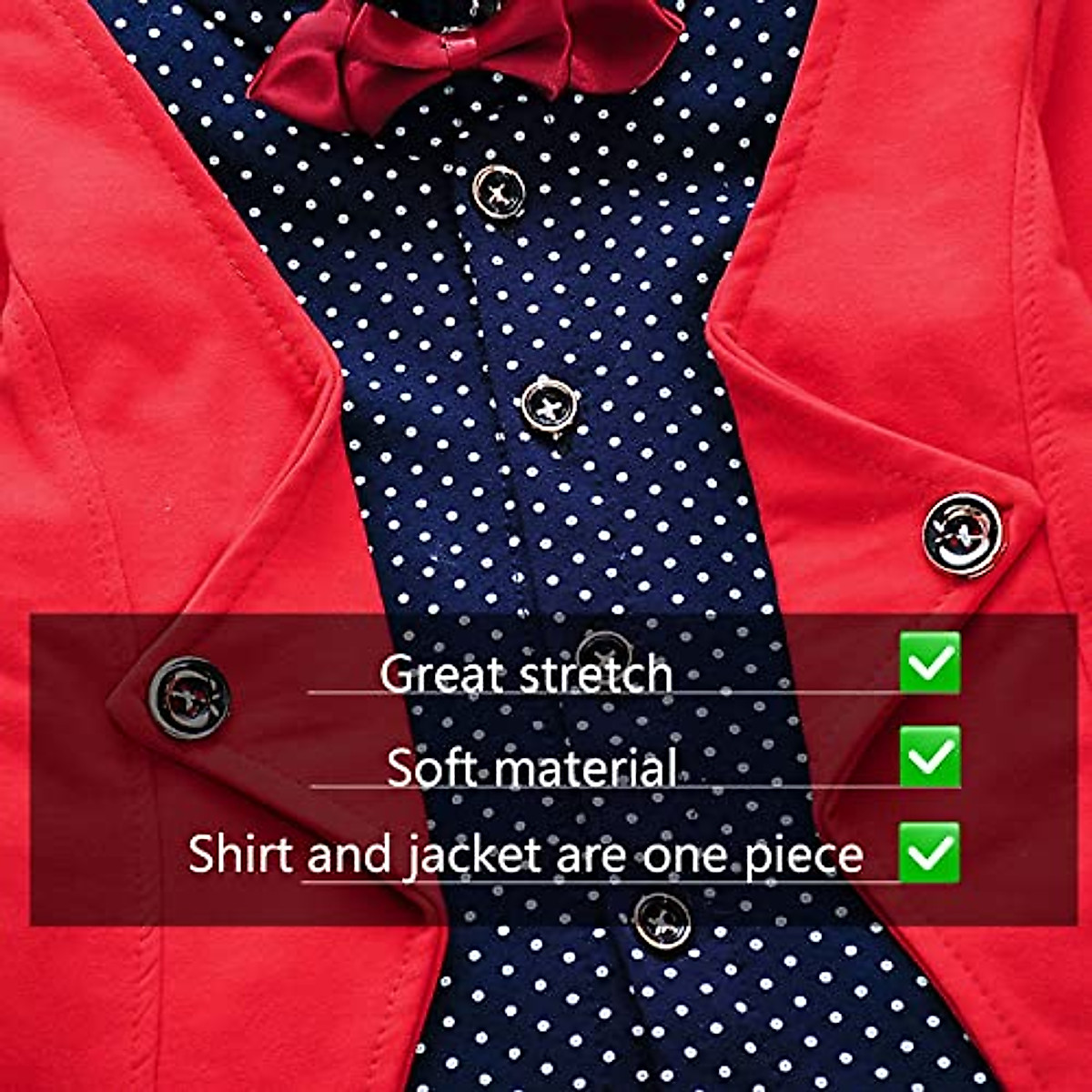 HZXVic Toddler Boy Gentleman Outfits Suit,Baby Tuxedo Dress Shirt with Bowtie + Pants Clothes Sets (Red, 18M)