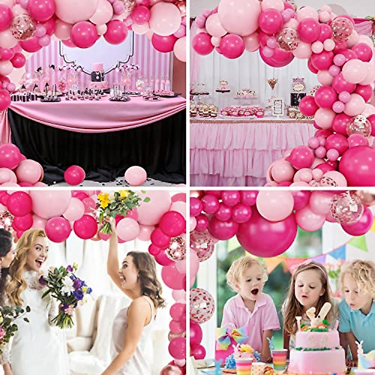 Pink Balloons Garland Arch Kit,Hot Pink Balloons,Pastel Pink Balloons Decorations for Valentines Day,Princess Birthday Party,Mothers Day Party,Baby Shower,Wedding,Anniversary