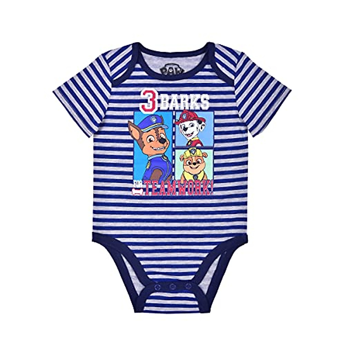Paw Patrol Nickelodeon Boys’ Chase, Marshall and Rubble 3 Pack Bodysuits for Newborn and Infant – Blue/Grey