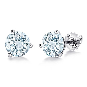 Gem Stone King 14K White Gold Martini Earrings | 3 Prong Screw Back Stud Earrings for Women | Round 6MM | Gemstone Birthstone | White Gold Earrings for Women
