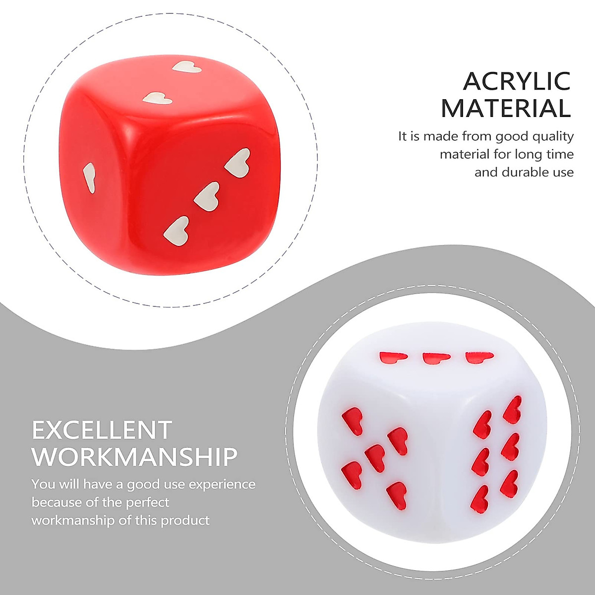 NUOBESTY Funny Math Games 8pcs Heart Dice White Red Dice Six Sided Gaming Dice 25MM Novelty Funny Party Favor for Carnival Graduation Club Playing Table Game Props Table Game Dice