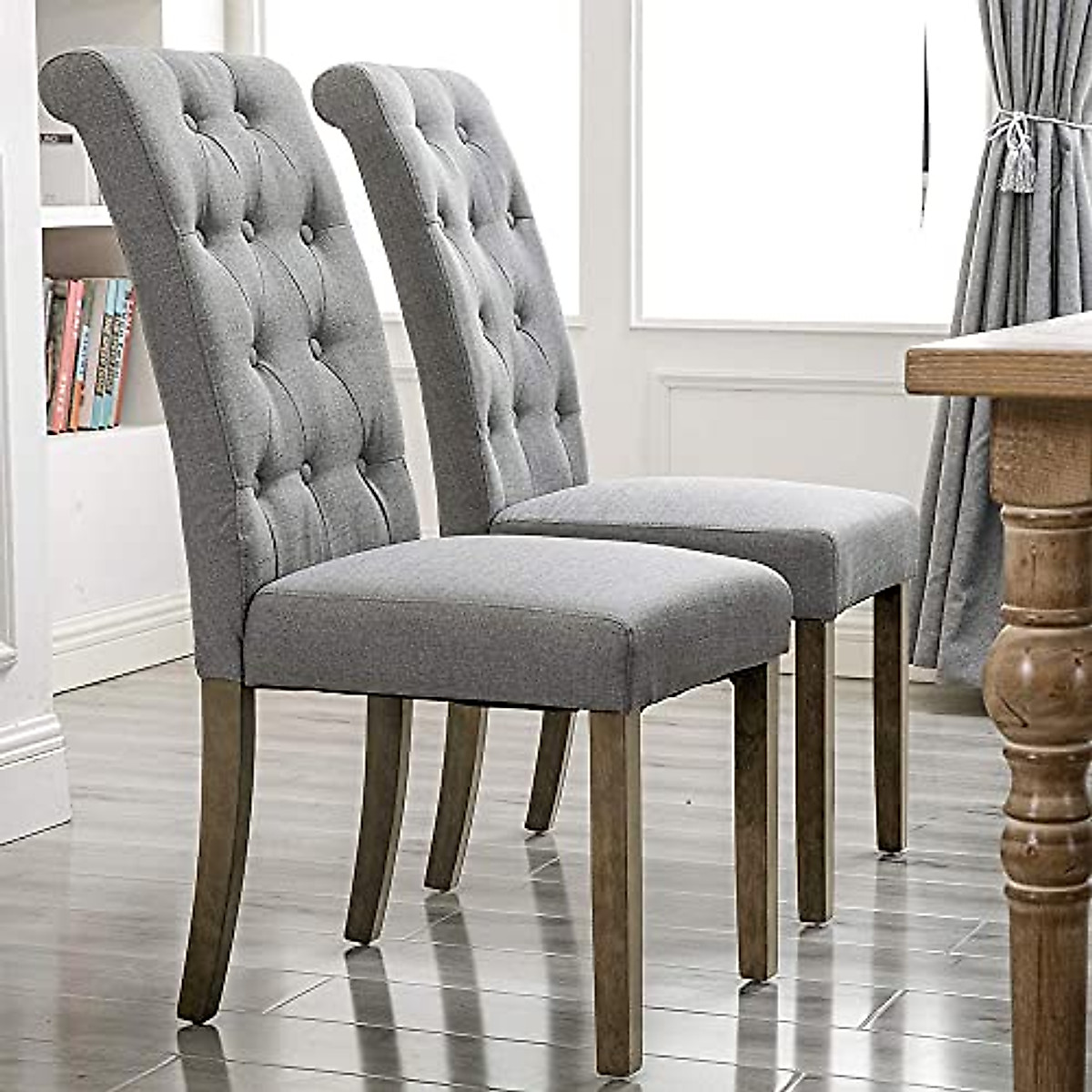 Vintage Leisure Chairs，Aristocratic Style Dining Chair Noble and Elegant Solid Wood Tufted Dining Chair Dining Room Set (Set of 2) (Gray)