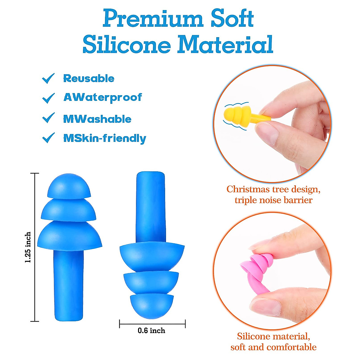 200 Pairs Ear Plugs Bulk for Sleeping Noise Cancelling, Swimming, Shooting, Concerts, Snoring 10 Assorted Colors with Carry Cases Reusable Silicone Earplugs Soft Ear Plugs