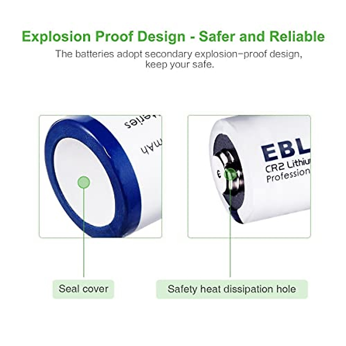 EBL CR2 Lithium Battery, 3 Volt 800mAh Photo Battery for Mini 25, Mini 50, Golf Rangefinder, Flashlight, Electronic Toys, Alarm Systems (CR2-8 Count)