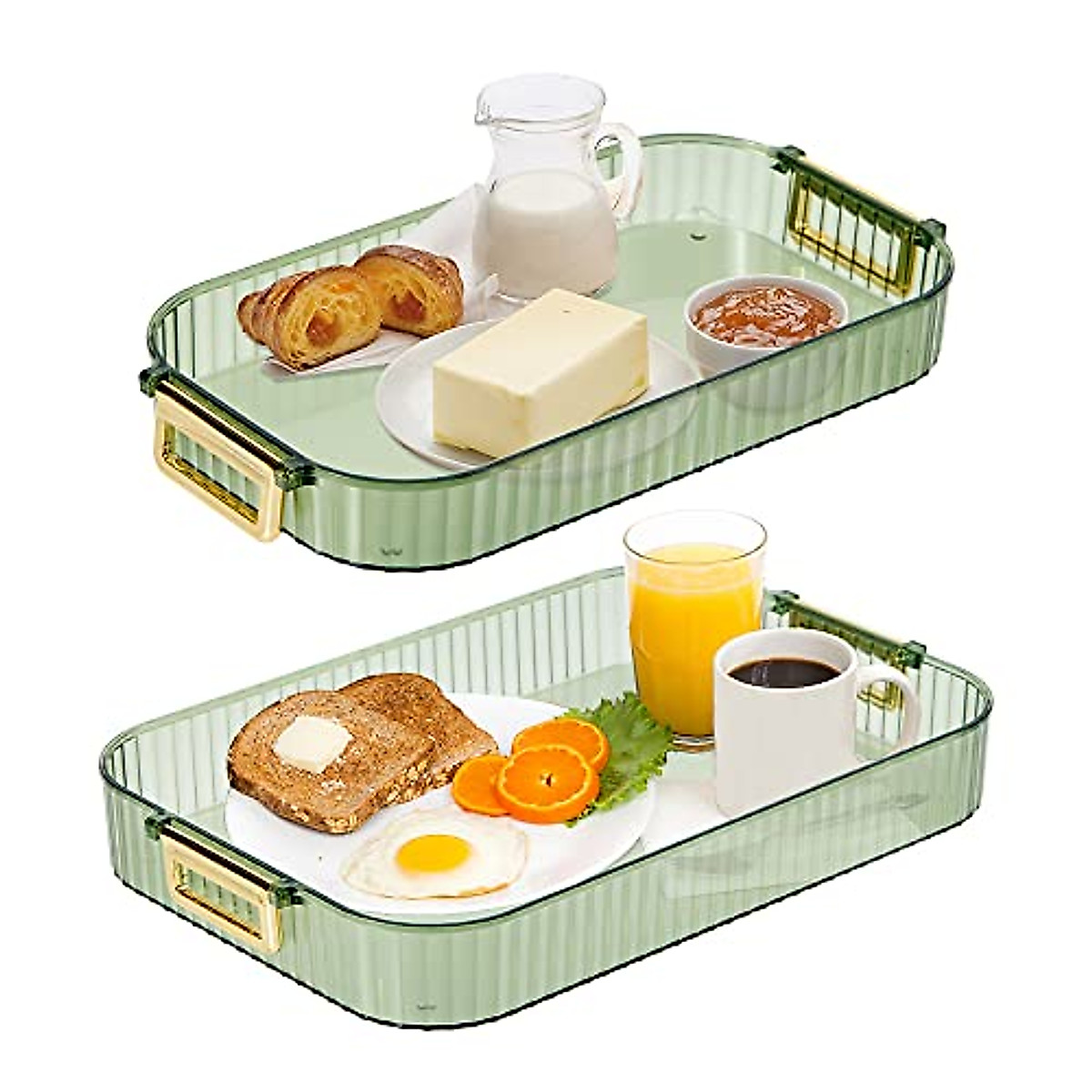 ArderLive Serving Tray Plastic for Serving Food, Great for Dinner Tray, Tea Tray, Bar Tray, Breakfast Tray - for Party Bed Resuable Tray Set of 2 12.4" x 7" & 14" x 9.8", Green