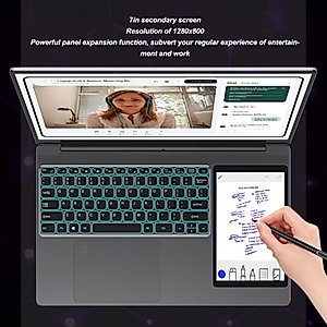 VBESTLIFE 15.6 Inch Laptop with 7in Touch Screen for Windows 10 11 Dual Screen Laptop Computer 16G LPDDR4 Business Laptop for N5095 Processor (US Plug 16G+1TB)
