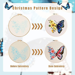 GLTAYLMY 3 Pack Embroidery Kits with Butterfly Pattern for Beginner Adults,Cross Stitch Kits with 1 Plastic Embroidery Hoops,Needles and Color Threads,Needlepoint Kit for Adults