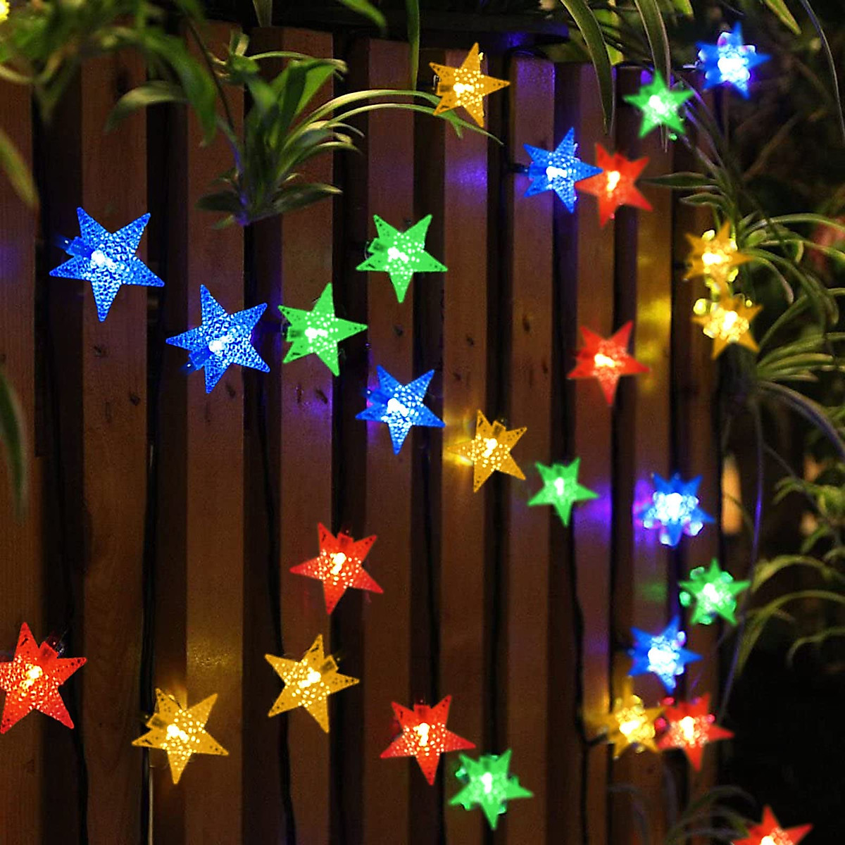 Windpnn 30ft Solar Powered Star String Lights, 50LED 8 Modes Solar Fairy Lights Outdoor Waterprooof for Christmas, Party, Wedding, Home, Garden, Patio Decoration (Cool White)