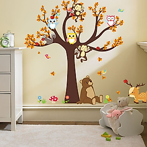 ElecMotive Jungle Wild Animal Vinyl Wall Sticker Decals for Kids Baby Bedroom (Owl Monkey Bear)