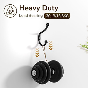 Wall Hooks for Hanging Coats - Coat Hooks Wall Mount, Black Hooks for Hanging Heavy Duty, Screw in Coat Hanger for Towel, Clothes, Backpack, Purse, Bag, Robe, Key, Hat Hooks for Wall, Closet Hooks