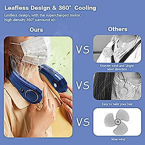 AURTEC Portable Neck Fan, Hands Free Bladeless Neck Fan, Personal Summer Cooling Neck Fan, 3 Speeds 4000mAh Rechargeable Neck Fan with LED Display - Blue