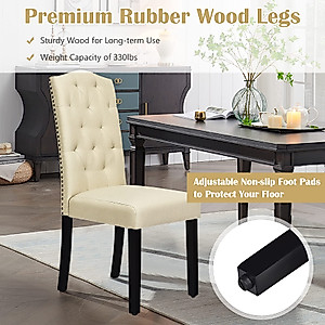 GORELAX Fabric Dining Chairs Set of 2, Modern Upholstered Dining Chair w/Solid Wood Leg, Adjustable Foot Pad, Tufted Kitchen Chairs for Farmhouse, Restaurant (Set of 2, Beige)