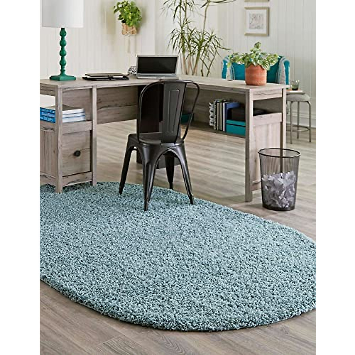 Rugs.com - Über Cozy Solid Shag Collection Rug – 3' x 5' Oval Light Slate Blue Shag Rug Perfect for Living Rooms, Large Dining Rooms, Open Floorplans