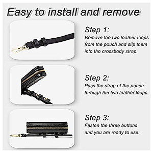 ZVE Detachable Leather Zipper Small Purse Pouch Bag Carrying Coins Keys for Women Men - Black