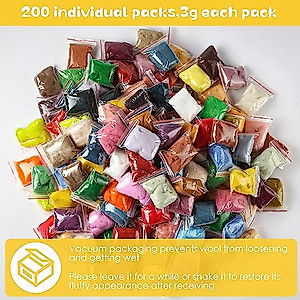 XunYee 200 Pcs Needle Felting Wool 50 Colors Wool Roving Nature Fiber Roving Wool for Felting Roving Yarn Needle Felting Supplies for Crafts DIY Materials Hand Spinning Blending, 3 g Each Pack