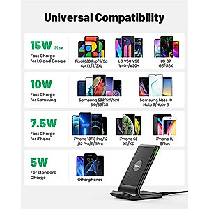 Wireless Charger, 15W Fast Wireless Charging Station, SAFUEL Wireless Charging Stand with Sleep-Friendly Light for iPhone 14 13 12 Pro XR XS 8 Plus Samsung Galaxy S22 S21 S20 Note 10 Ultra Google