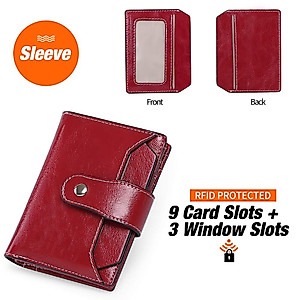 GOIACII Women Wallet RFID Blocking Leather Small Bifold Zipper Pocket Wallet Compact Card Case Purse with ID Window