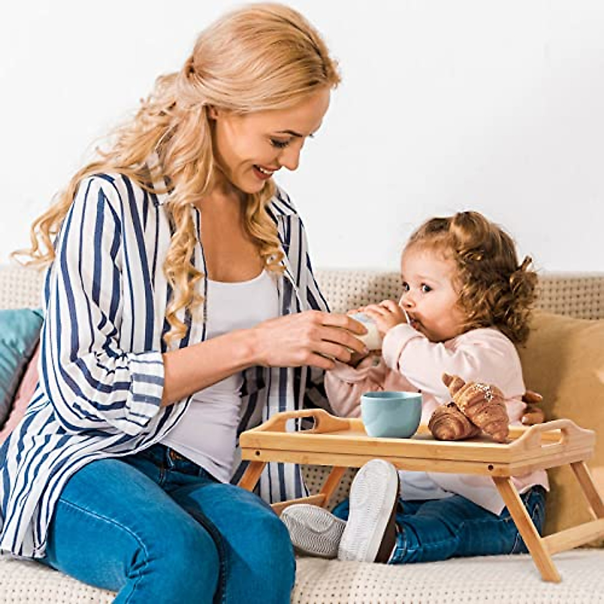 Bed Tray Table Folding Legs with Handles Breakfast Tray for Sofa Eating,Drawing,Platters Bamboo Serving Lap Desk Snack Tray