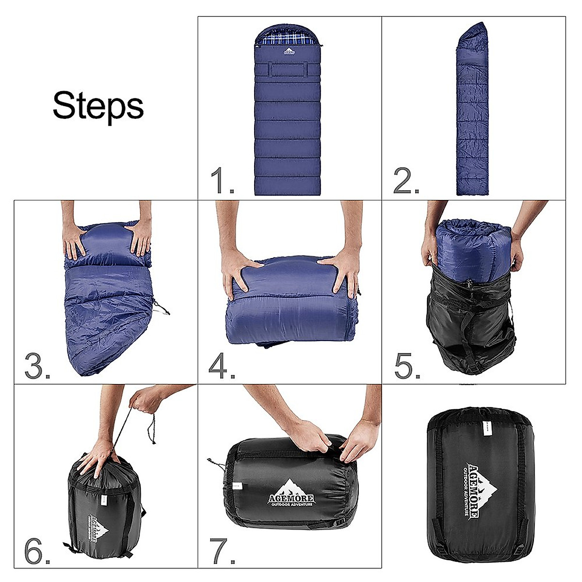 AGEMORE Cotton Flannel Sleeping Bag XL for Camping, Envelope Sleeping Bags for Adults 91"X35", Great for 3-4 Season Traveling, Hiking & Outdoor Activities, Waterproof Comfort with Compression Sack