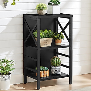 MNEETRUNG Small Bookcase,3 Tier Industrial Bookshelf with Metal Frame and Backboard,Low Black Book Shelf,Small Book case for Small Spaces,Living Room,Bedroom and Home Office