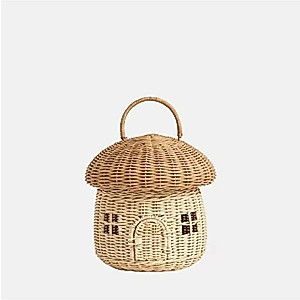 Rattan Storage Basket Decorative Woven Basket with Lid, Woven Handle Basket for Shelf Organizer, Decorative Box for Baby Kids Room.