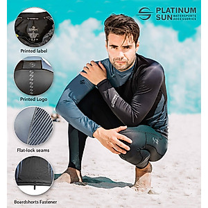 Platinum Sun UPF 50+ Rash Guard for Men Long Sleeve Swim Surf Shirt - Tight Tit UV Rashguard (Cobalt, XXL)