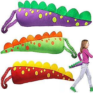 ArtCreativity Plush Dinosaur Tails for Kids, Set of 3, Dragon and Dinosaur Costume Accessories for Halloween and Dress-Up, Dinosaur Birthday Party Favors Supplies, Assorted Colors, 17.25 Inch Long