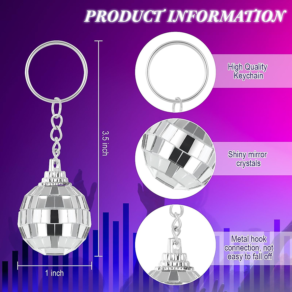 Sasylvia 50 Pcs Mirror Disco Ball Keychain Mini 70s Disco Keychain Bulk Disco Party Favors Small Silver Disco Ball Decorations for 1970s Party Graduation Supplies Birthday Accessories