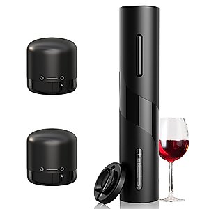 Saraudy Electric Wine Opener Set, Electric Wine Opener with Foil Cutter, and 2 Wine Stoppers, Battery Powered Wine Opener, Electric Corkscrew for Wine, Ideal Present for Party, Wine Lovers (Black)