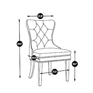 Iconic Home Diana Dining Side Accent Chair Button Tufted Velvet Upholstery Nail Head Trim Tapered Espresso Wood Legs, Modern Transitional, Set of 2, Blue