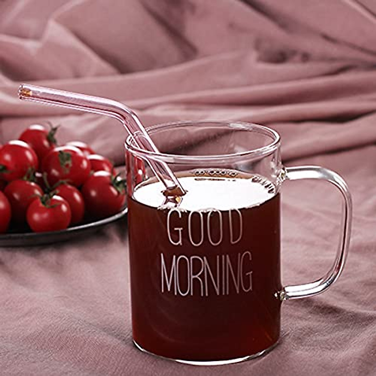 Reusable Glass Straws, 8mm Straight Bent Glass Drinking Straws, 4 Pcs Straws with Cleaning Brush, BPA Free Eco Friendly Glass Straws for Beverages, Shakes, Milk Tea, Juices, Cocktail (Pink)