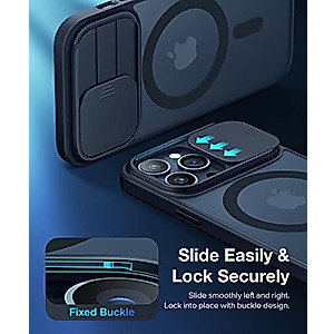 Tongate Magnetic Case for iPhone 14 Pro Max Case with Sliding Camera Cover, [Compatible with Magsafe] [10FT Military Drop Protection], Slim Fit Shockproof Matte Case with Screen Protector 6.7", Black