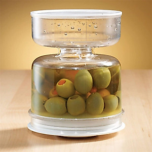 Pickle and Olives Jar Container With Strainer Flip Hourglass, Hourglass Jar Kimchi Jar Dry and Wet Separation Kitchen Pickled Cans Plastic Household Cylinder Fermentation Storage Tank（2PSC Brush）