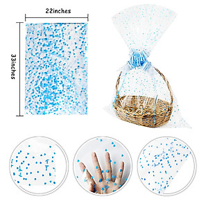 Yotelab Easter Large Cellophane Bags, Blue Heart Cellophane Wrap for Gift Basket, 22x33 Inches,10 Pieces Cellophane Gift Bags