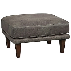 Signature Design by Ashley Arroyo Mid Century Modern Faux Leather Ottoman, Dark Gray