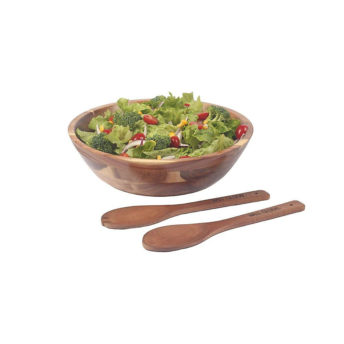 MALL GLOBAL 3 Piece Acacia Wood Salad Serving Bowl Set, Large Bowl for Fruit, Big Wooden Mixing Bowl for Kitchen, Big Salad Bowl with Serving Utensils.