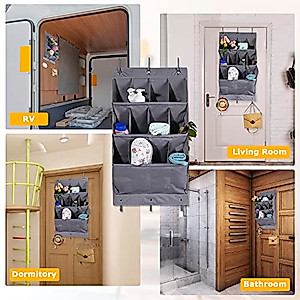 Kenning 4 Pcs over the Door Shoe Organizer, Hanging Shoe Organizer, 12 Large Pockets Hanging Shoe Rack with 12 Hooks for Shoes, Home Accessories, Toys, Living Room, Closet, Dorm, RV, Grey