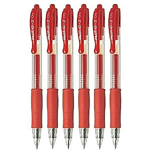 Pilot G2 Red Retractable Rollerball Pen Pens Extra Fine Gel Ink Refillable 0.5mm Nib Tip 0.3mm Line G2-5 (Pack Of 6)