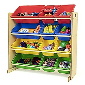 Humble Crew, Natural/Primary Kids' Toy Storage Organizer with 12 Plastic Bins, 34*35*15.5inch