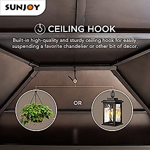 Sunjoy Hardtop Gazebo 13' X 15' Cedar Framed Wood Gazebo with Brown Double Steel Hardtop Roof Permanent Canopy for Garden, Backyard Shade