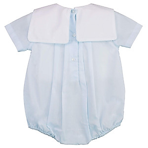 Petit Ami Baby Boys' Square Collar Romper with Train Embroidery, 6 Months, Blue