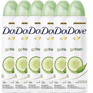 Dove Antiperspirant 48 Hours Body Spray, Go Fresh Cucumber & Green Tea Deodorant, 6 Packs x 150 ML / 5 Fl.Oz (International Version)
