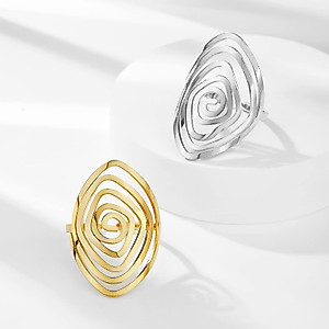Dreamtimes Swirl Geometric Ring Spiral Swirl Ring Braided Wrap Style Women Stainless Steel Exaggerated Adjustable Thumb Open Ring Fashion Jewelry Gift for Wife Girlfriend