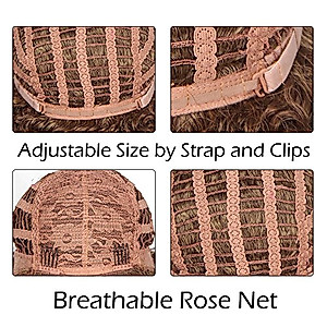 AISI QUEENS Afro Wigs For Black Women Short Kinky Curly Brown Mixed Blonde Synthetic Wig with Bangs Heat Resistant Wigs With Wig Cap